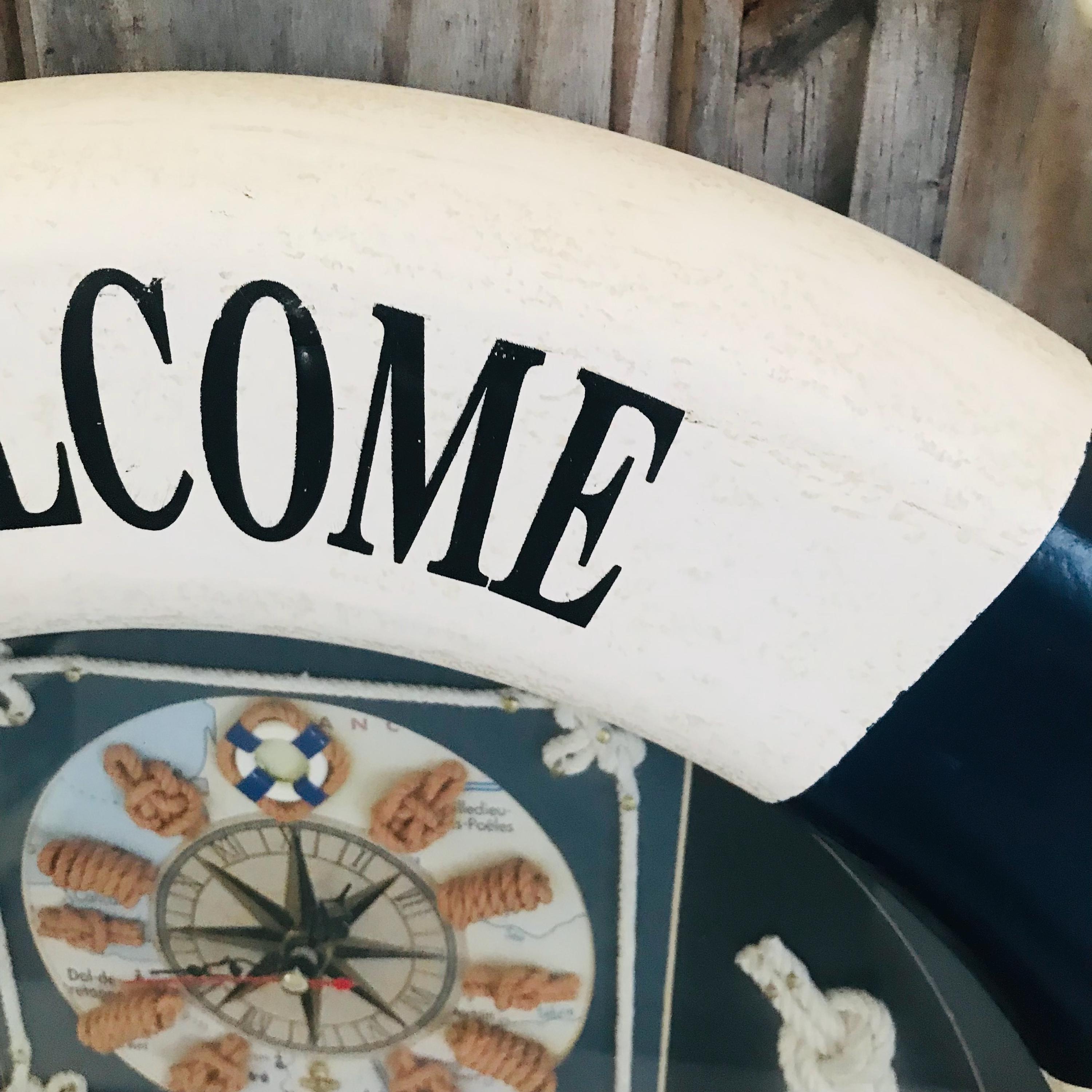 Vintage Life Buoy Coat Rack Clock, Welcome Life Buoy, Clock Buoy ...