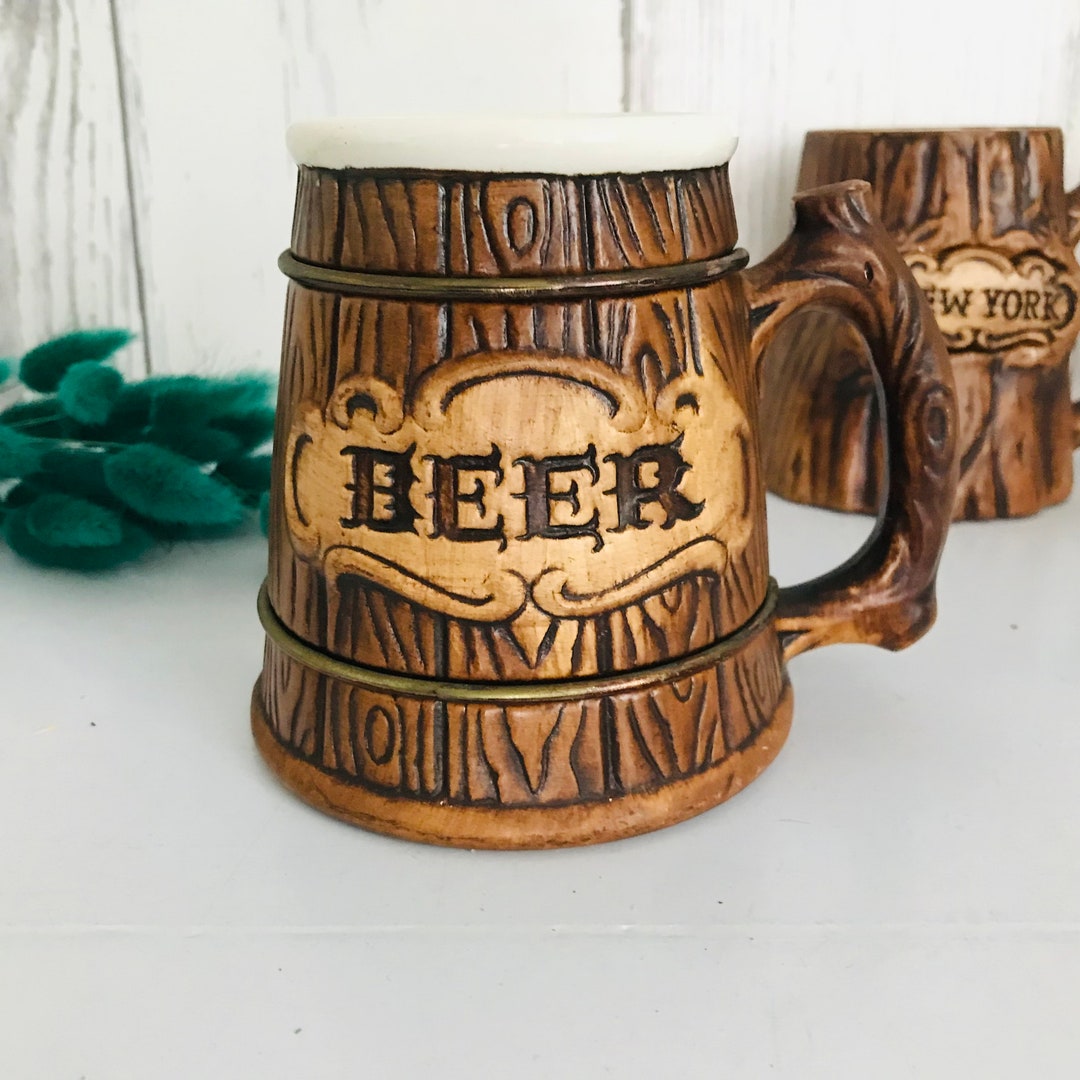 Vintage Wood Look Mug, 50's Treasure Craft Beer Mug, Wood Style Ceramic ...