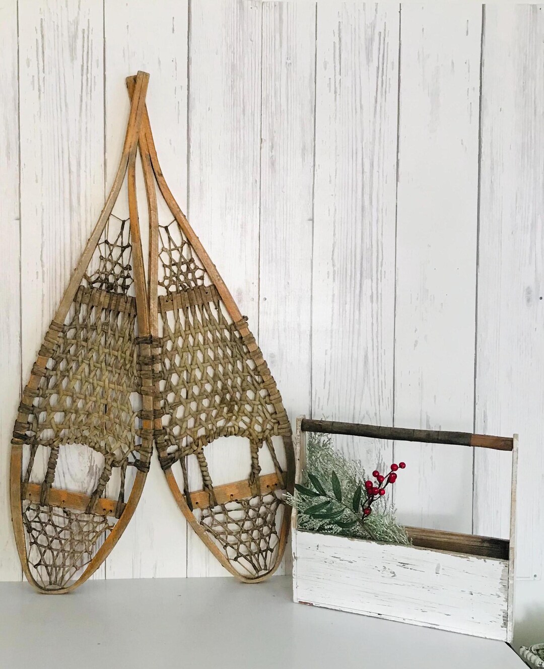 Vintage Wooden Snowshoes, Primitive Wooden Snowshoe, Beavertail Hand ...