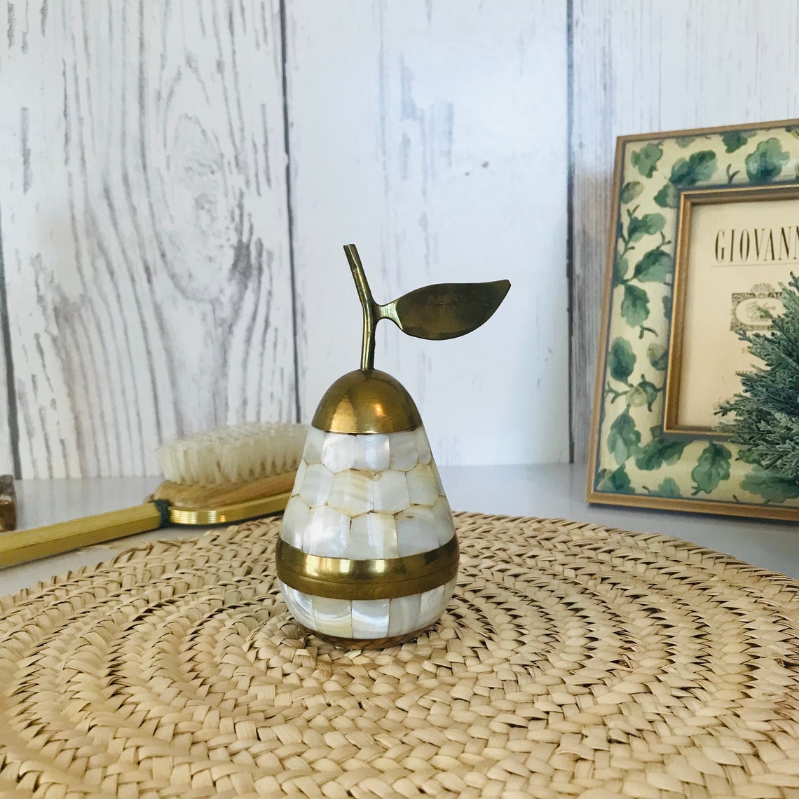 Vintage Brass Pear, Brass & Mother of Pearl Pear Trinket Box, Shell ...