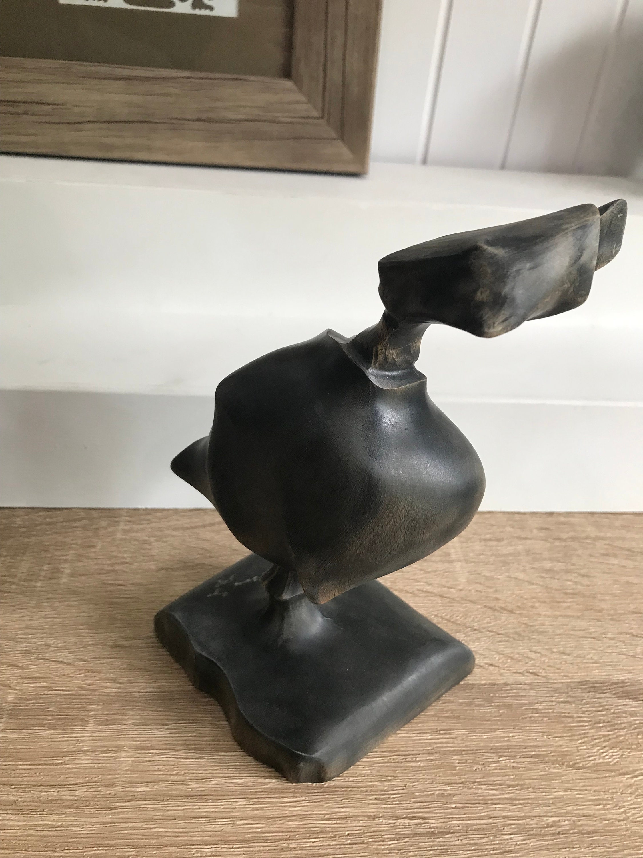 Wooden Hand Carved Bird Sculpture, Signed Wood Art Figure, Abstract ...