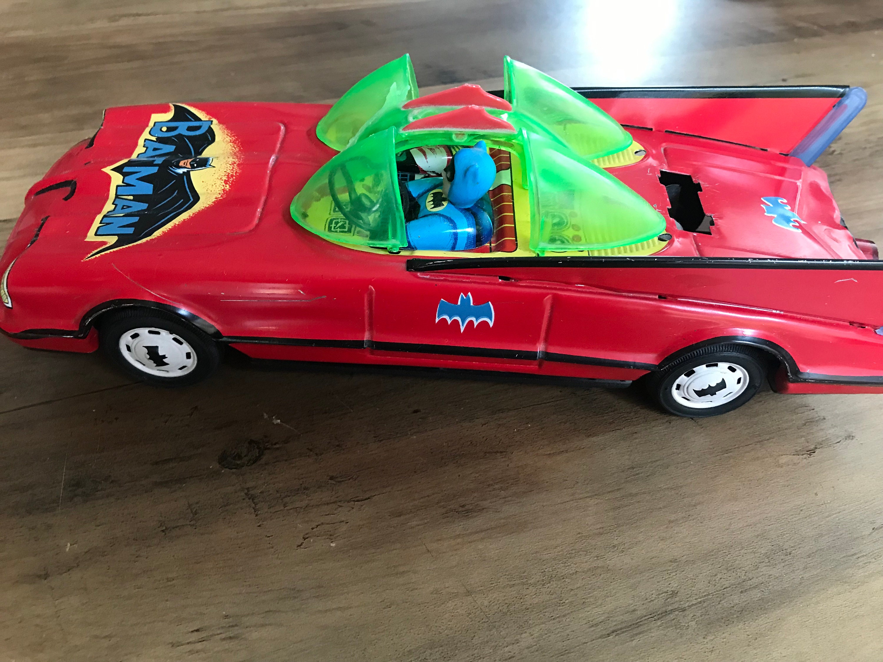 Rare Vintage 1960 Batman and Robin Red Tin Batmobile Aoshin 11, Rare ...