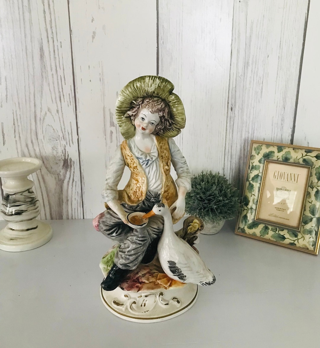 Rare Antique Capodimonte Italian Ceramic Boy With Goose, Antique ...