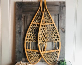 Vintage Wooden Snowshoes, Primitive Wooden Snowshoe, Beavertail Hand ...