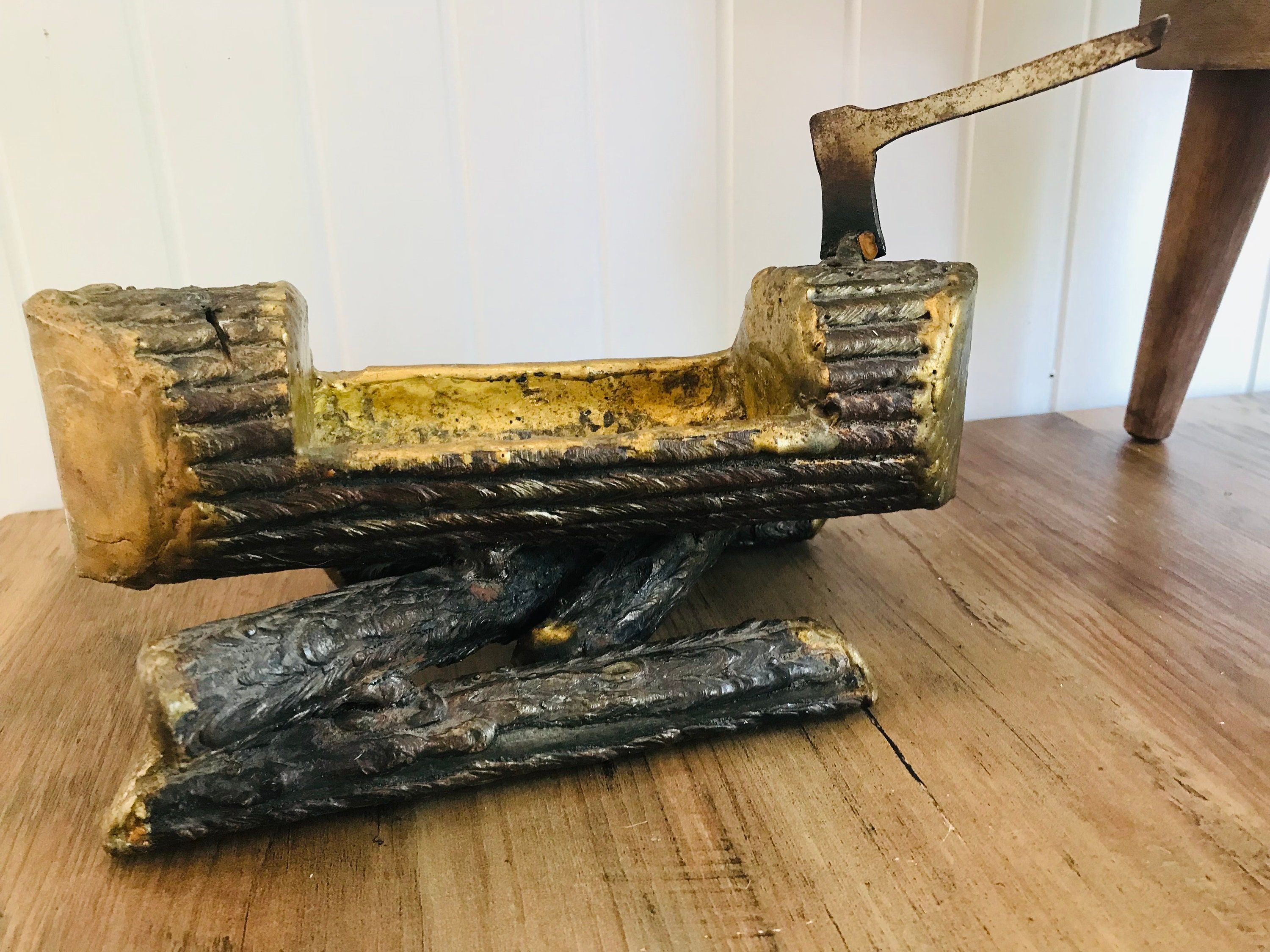 Antique Cast Iron Log Planter, Axe and Log Matches Holder, Vintage Iron ...