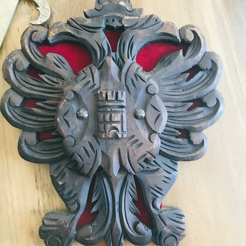 Rare Crossed Sabers Coat of Arms Crest of Toledo, Carved Walnut and ...