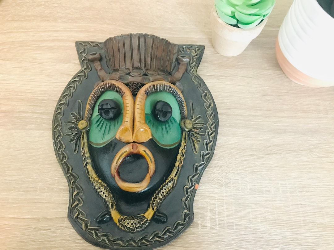 Terra Cotta Mask, Mexican Folk Art, Hand Painted Clay Mask, Colorful ...