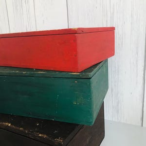 Vintage Primitive Wood Box With Lid, Old Storage Box, Set of 3 Antique ...