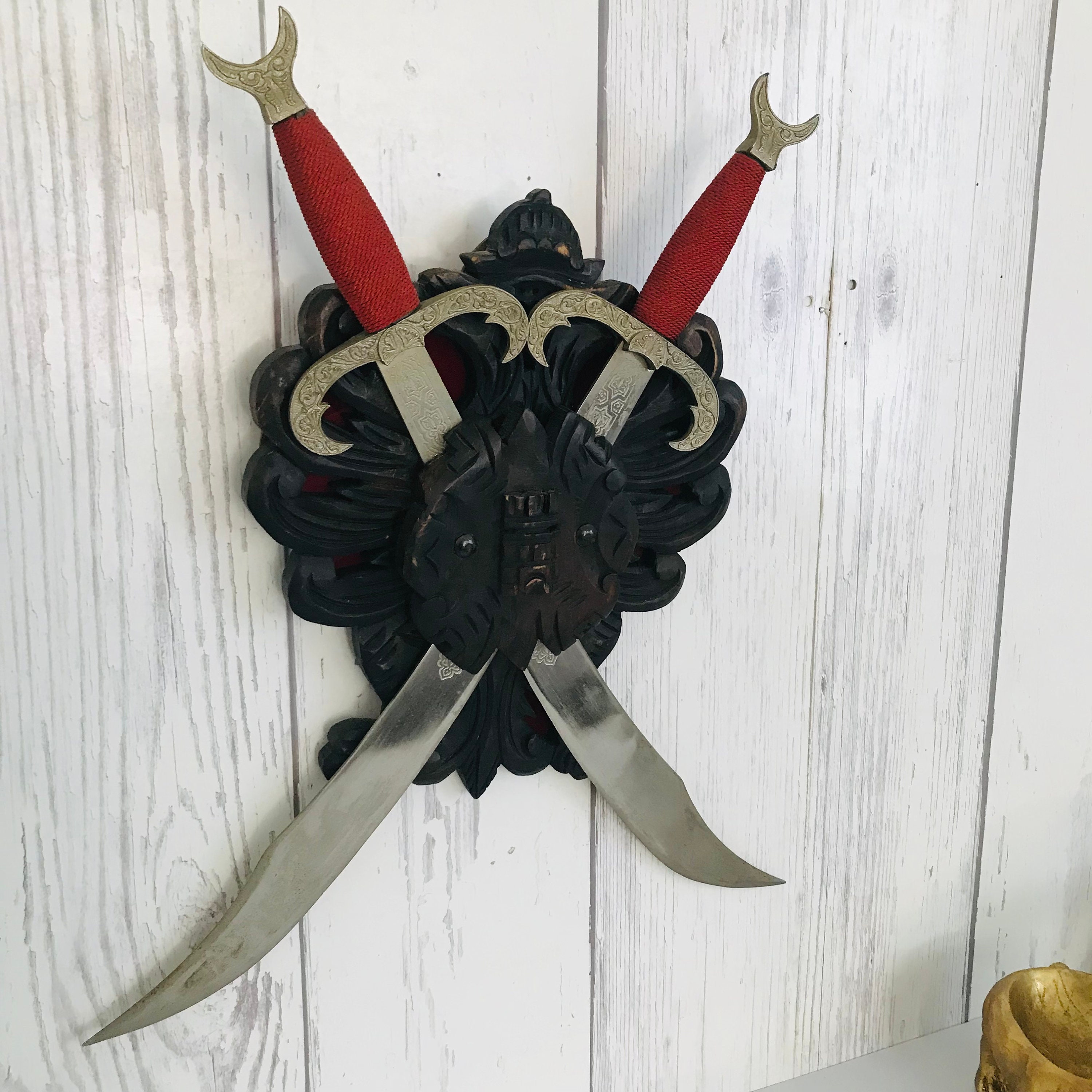 Rare Crossed Sabers Coat of Arms Crest of Toledo, Carved Walnut and ...