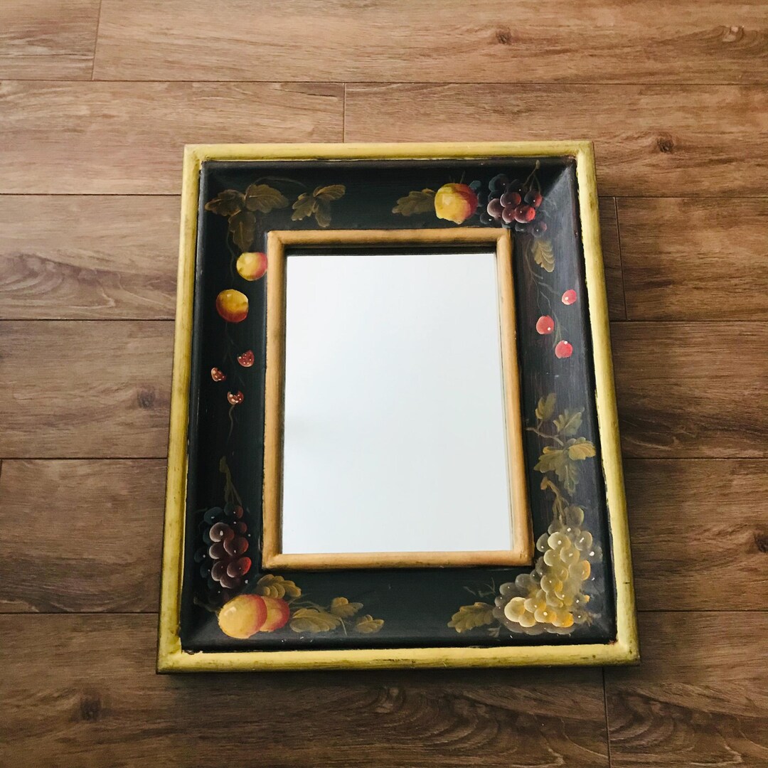 Wood Hand Painted Grapes Mirror, Wooden Gold Mirror, Fruits Mirror ...