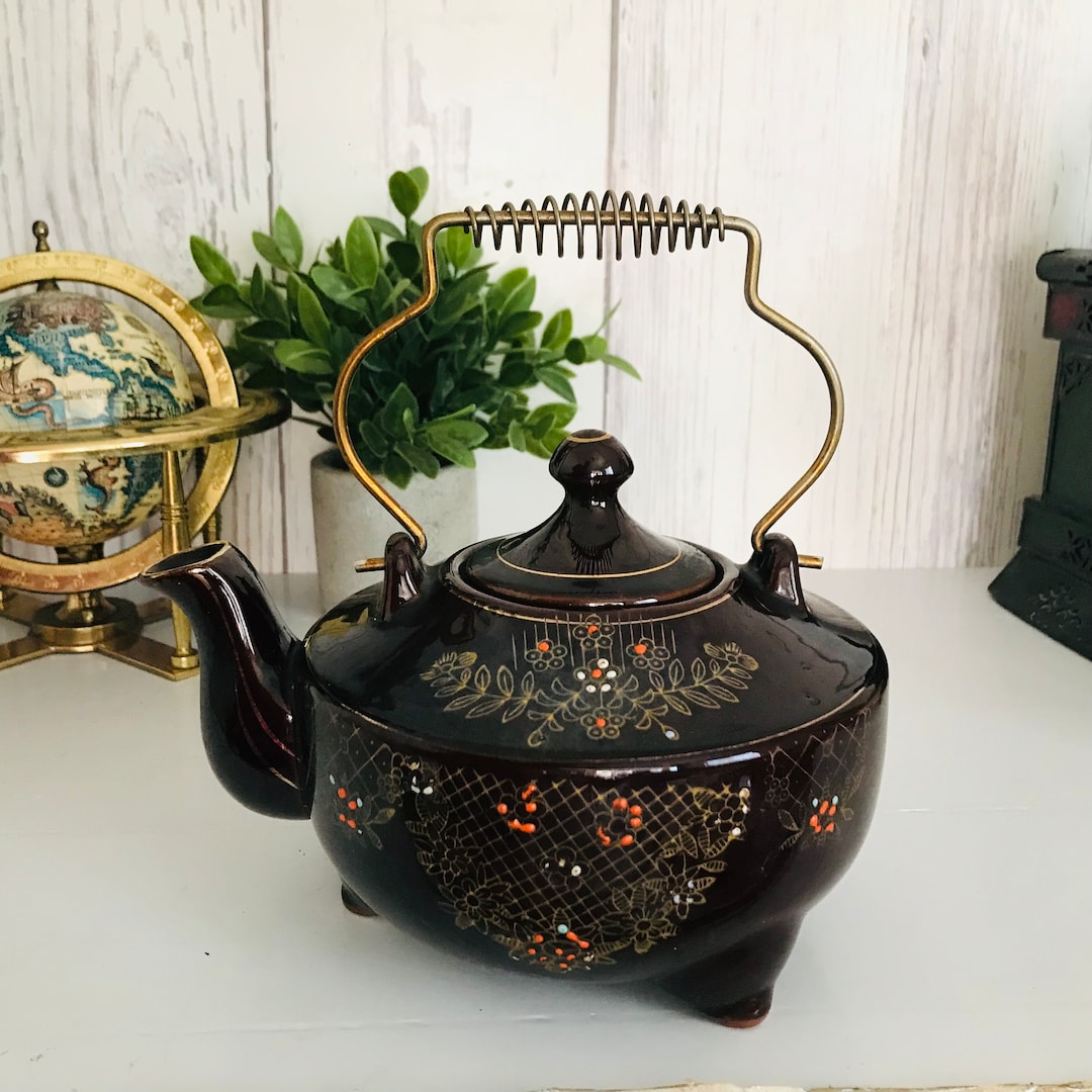 Vintage Japanese Teapot, Footed Brown Gold Gilt Teapot, Ceramic Teapot ...