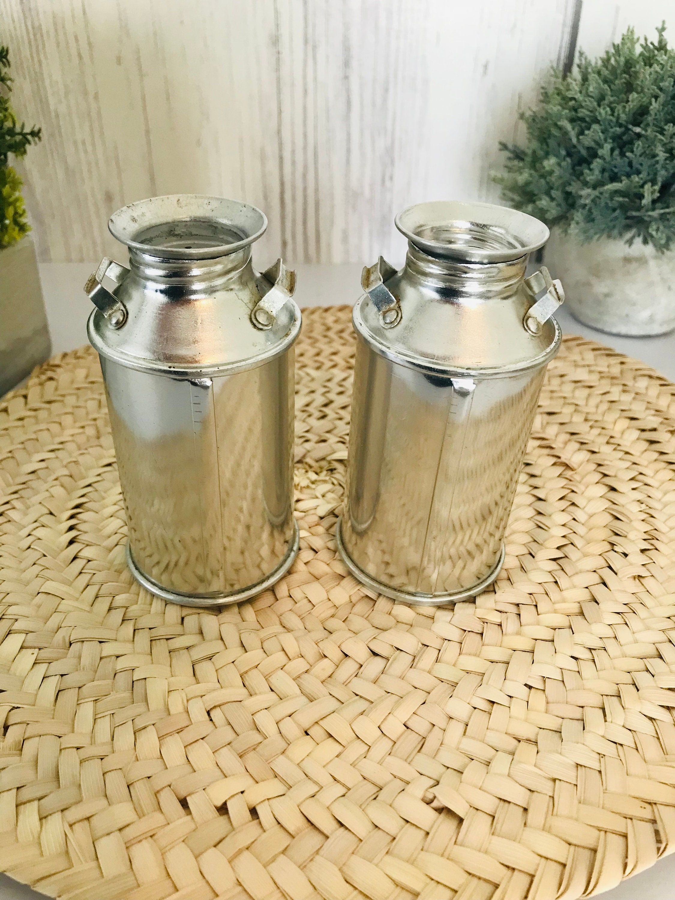 Vintage Milk Can Salt and Peppershakers, Stainless Shakers, Brown Milk ...