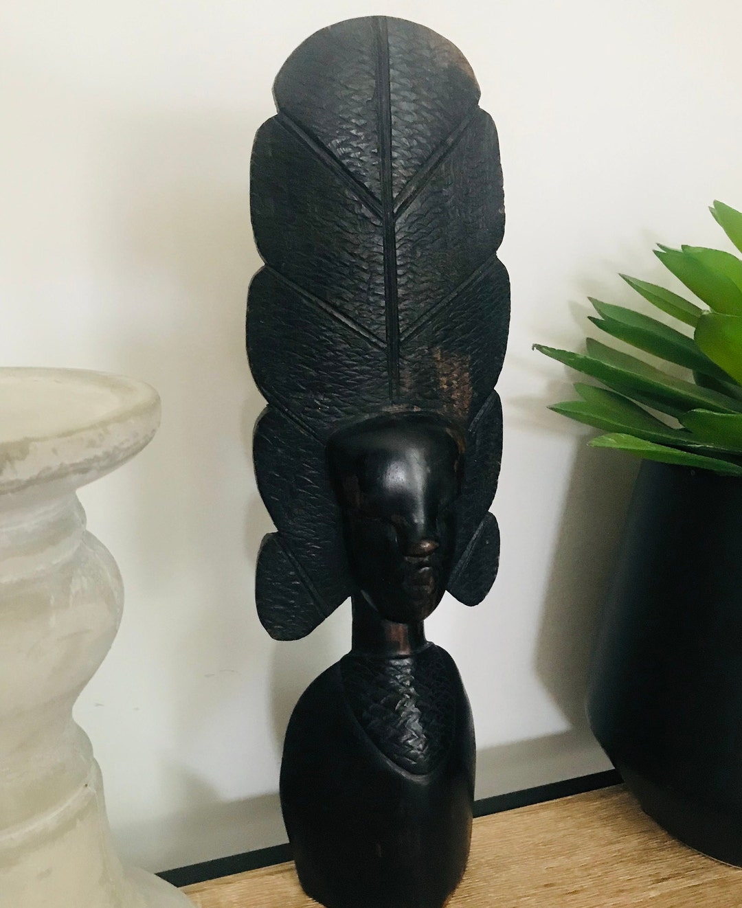 Vintage Ebony Hand Carved Female Statue, African Wooden Folk Art ...