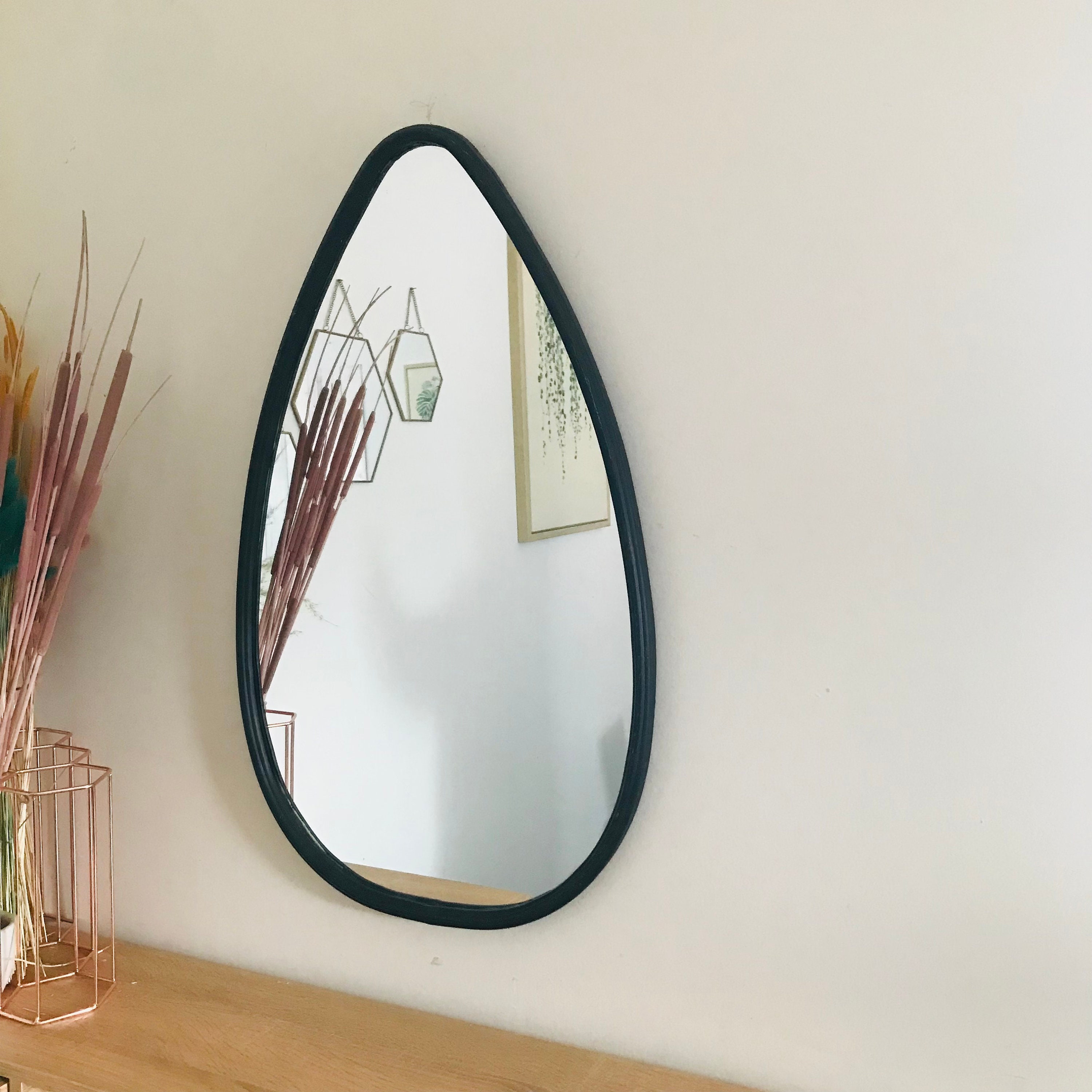 Vintage Water Drop Mirror, Teardrop Mirror, Black Paint Metal Mirror ...