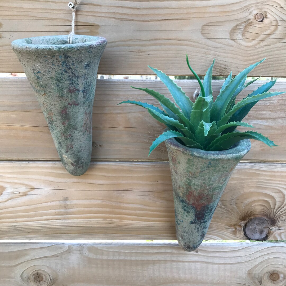 Vintage Cone Pottery Planter, Pair of Terracotta Wall Mounted Conical ...