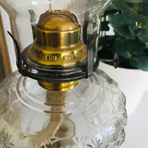 Antique Oil Lamp Reverse Painted Violets Glass Stem Cast Iron Base ...