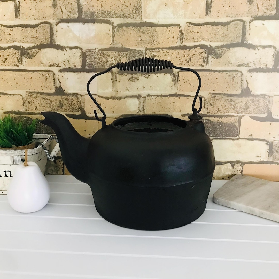 Antique Cast Iron Kettle, Heavy Metal Tea Pot, Kettle Large Cast Iron ...