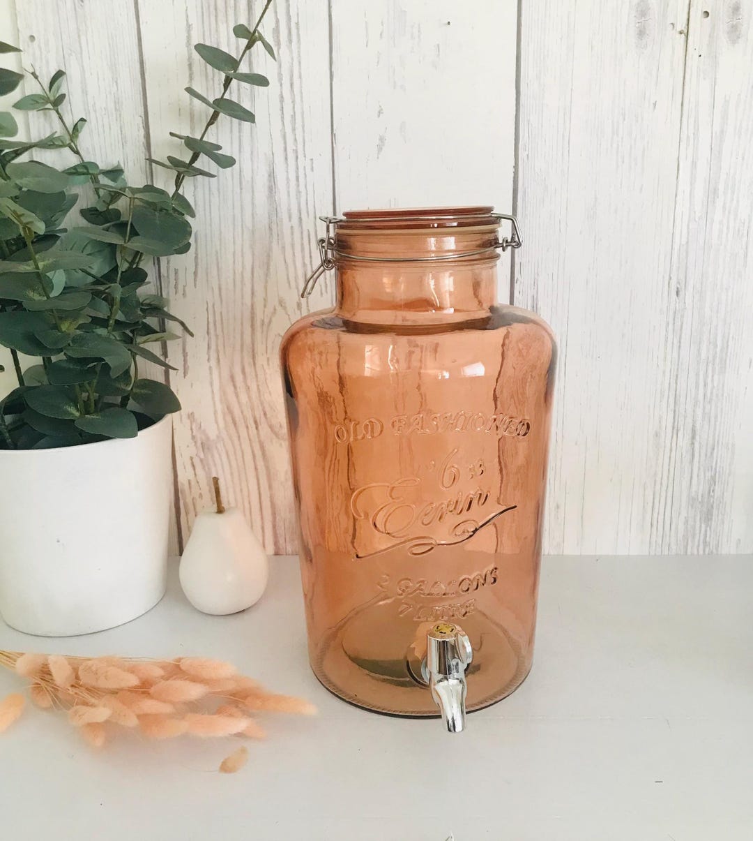 Pink Glass Beverage Dispenser, Decorative Glass Dispenser, Old ...