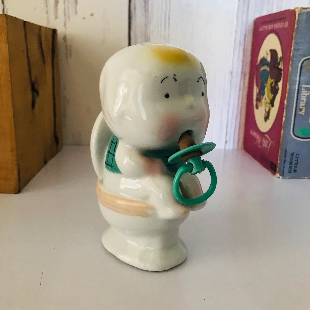 Vintage Coin Bank, Adorable Baby and Pacifier on Potty Ceramic Coin ...