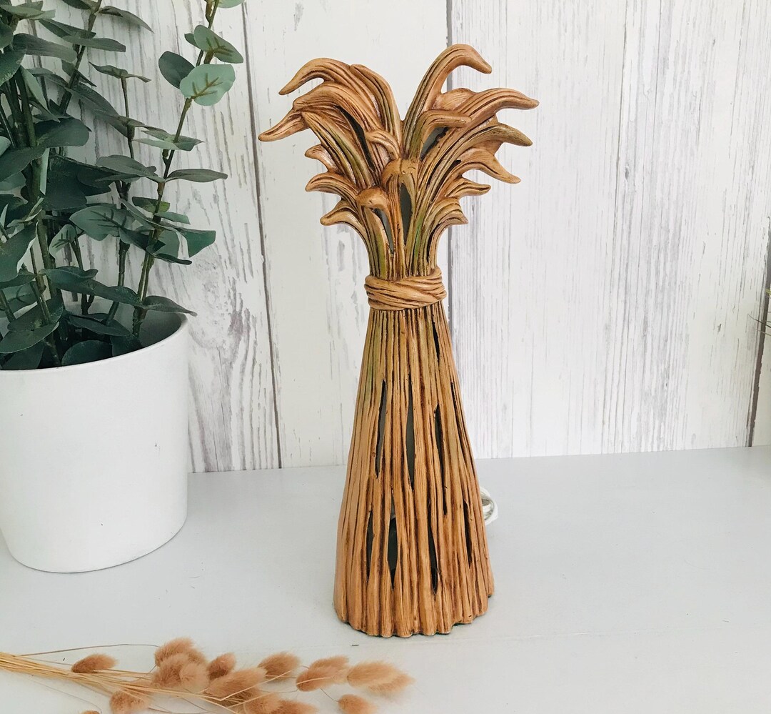 Vintage Corn Stalks Ceramic Lamp, Harvest Sheaf Pottery Light, Mid ...