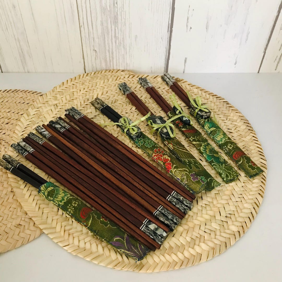 Wooden Chopsticks Mother of Pearl Inlay, Vintage Tourist Souvenir ...