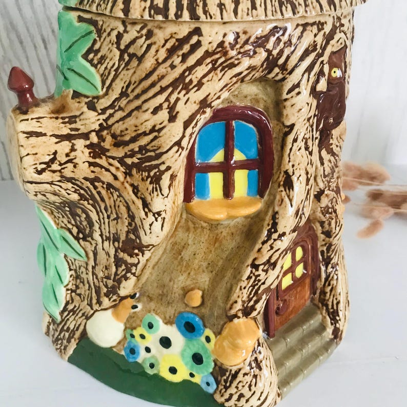 Vintage Ceramic Tree Stump Jar, Mushroom Squirrel Frog Canister, Cookie ...