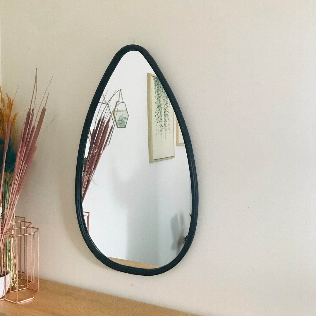 Vintage Water Drop Mirror, Teardrop Mirror, Black Paint Metal Mirror ...