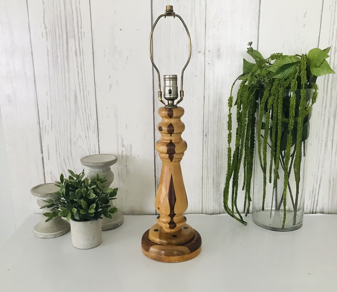 Vintage Maple Wood Inlay Table Lamp Mid Century Wooden Lamp, Rare ...
