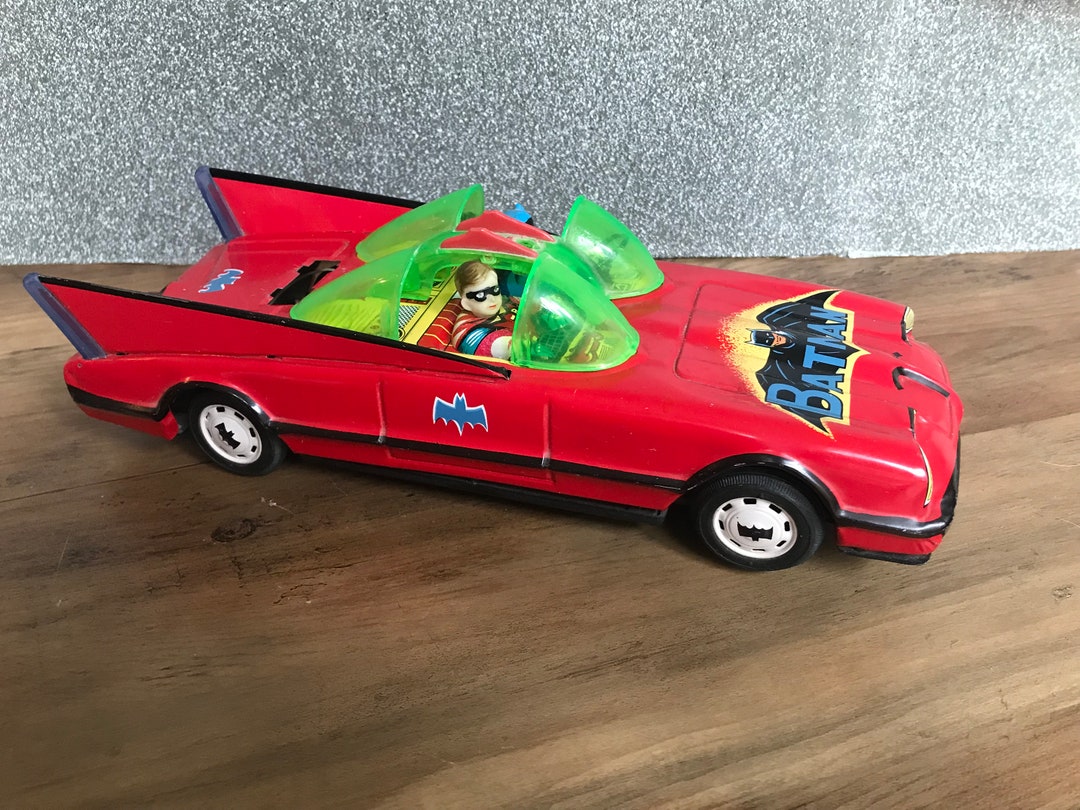 Rare Vintage 1960 Batman and Robin Red Tin Batmobile Aoshin 11”, Rare ...