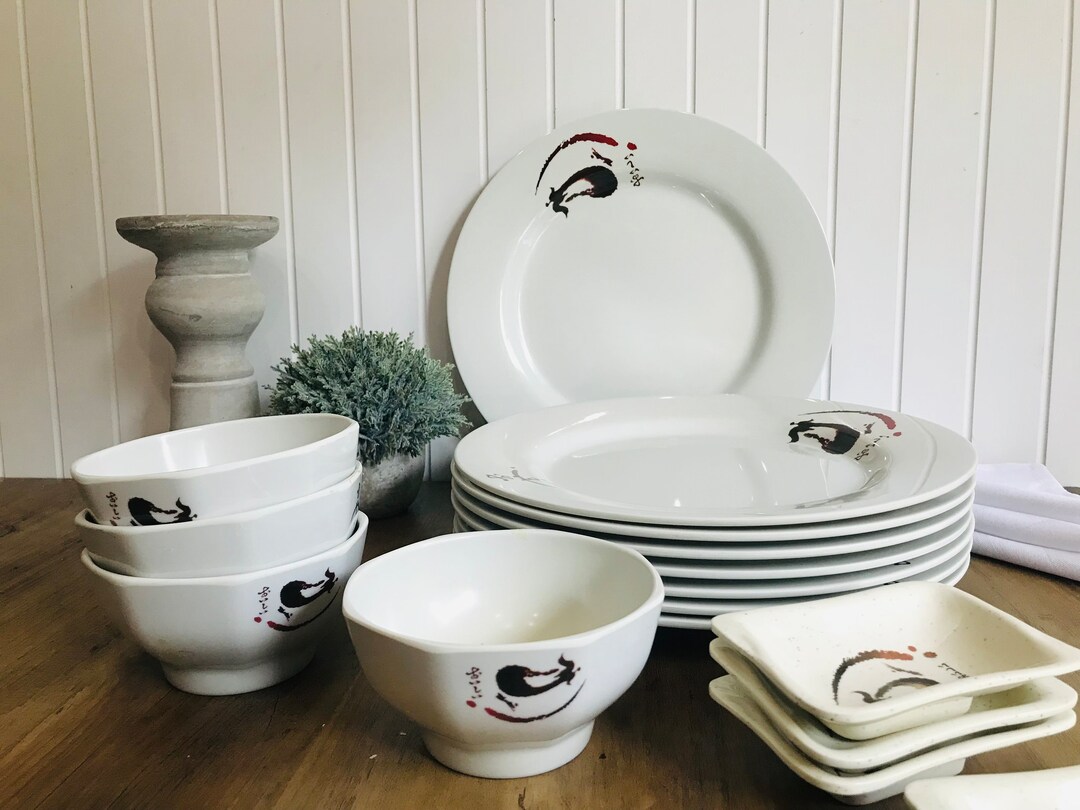 Japanese Melamine Dinnerware Set , 4 Bowls, 4 Sauce Dish, 8 Dining ...