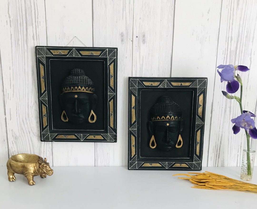 Rare Buddha Frame, Vintage Wooden Carved Buddha Head Frame, Pair of ...