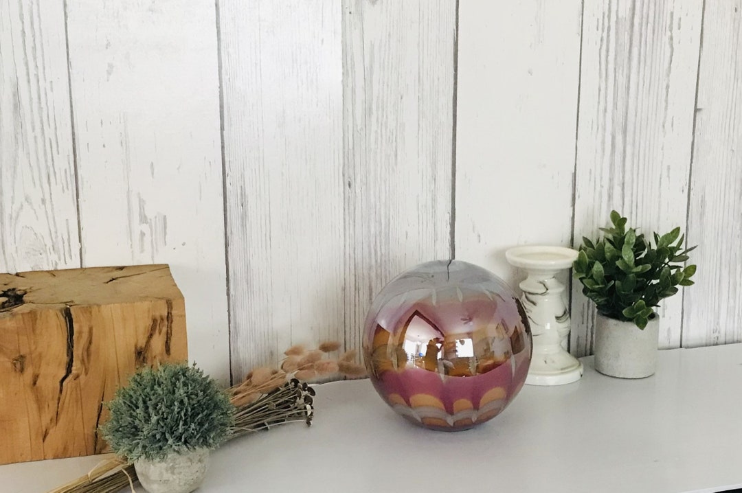 Blown Glass Sphere, Orange Grey Silver Decorative Art Ball 8'' - Etsy
