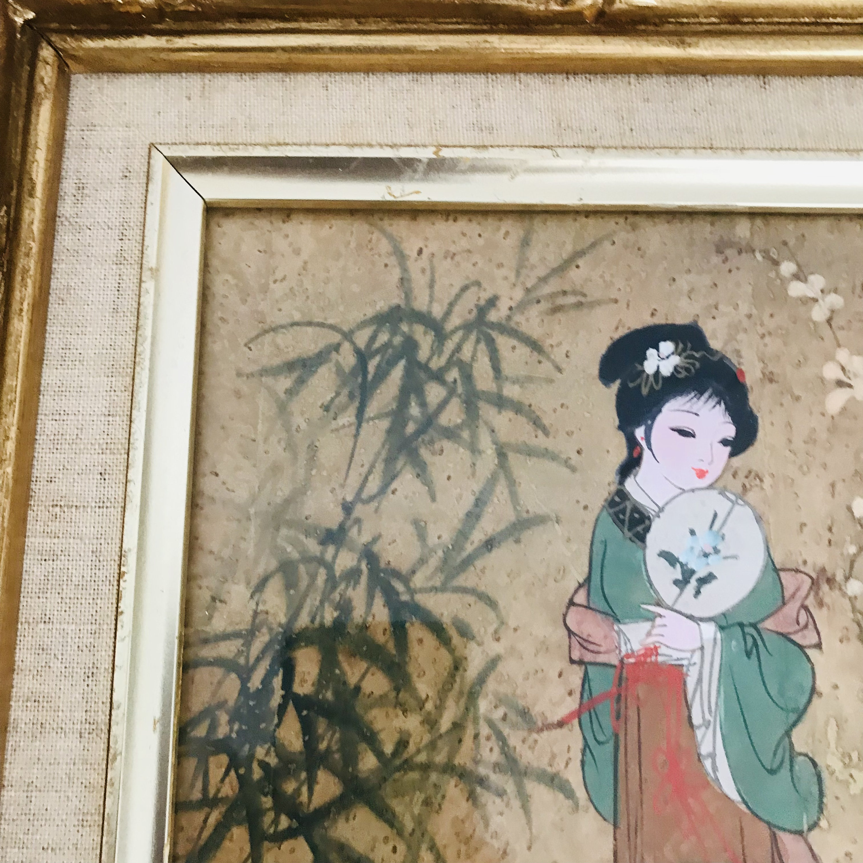 Chinese Geisha Girl Painting on Corkpaper, Antique Painting Geisha 13x ...