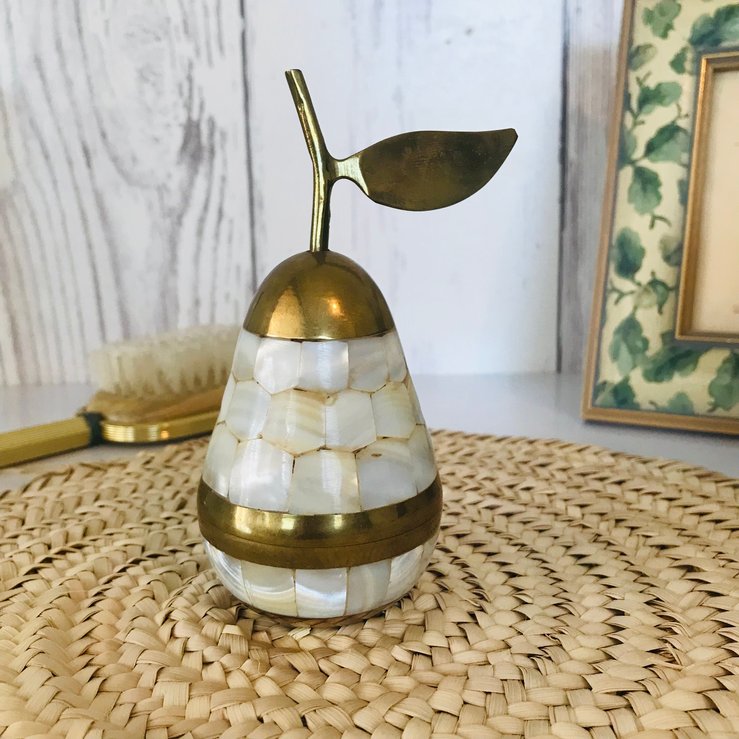 Vintage Brass Pear, Brass & Mother of Pearl Pear Trinket Box, Shell ...