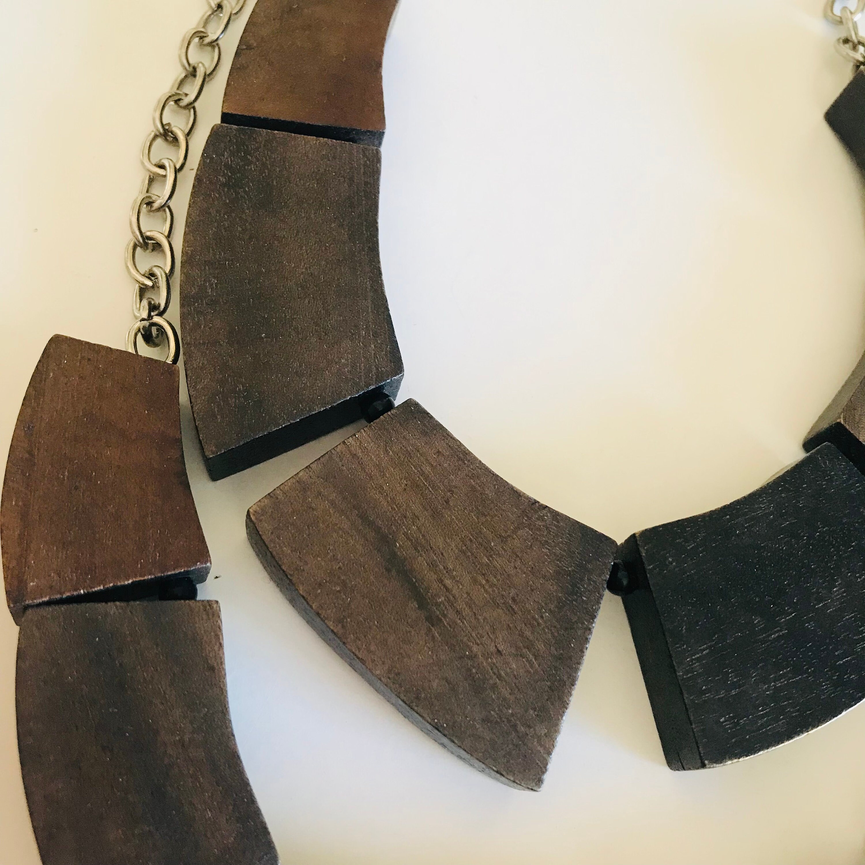2 Row Statement Chunky Wood Fashion Necklace, Vintage Wooden Collar for ...
