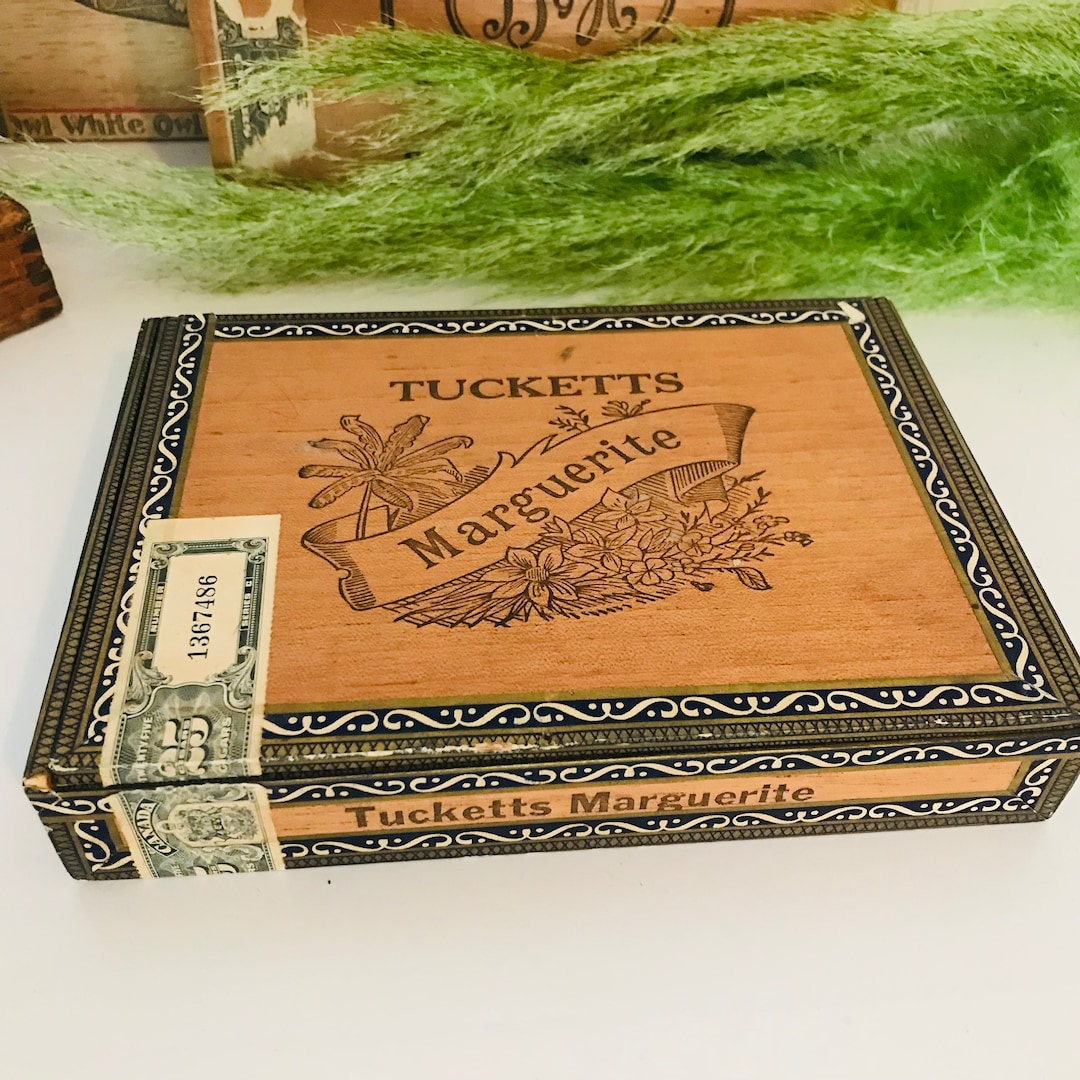 Antique Cigar Box, Antique Tucketts Marguerite Cigar Box, Wooden Cigar ...