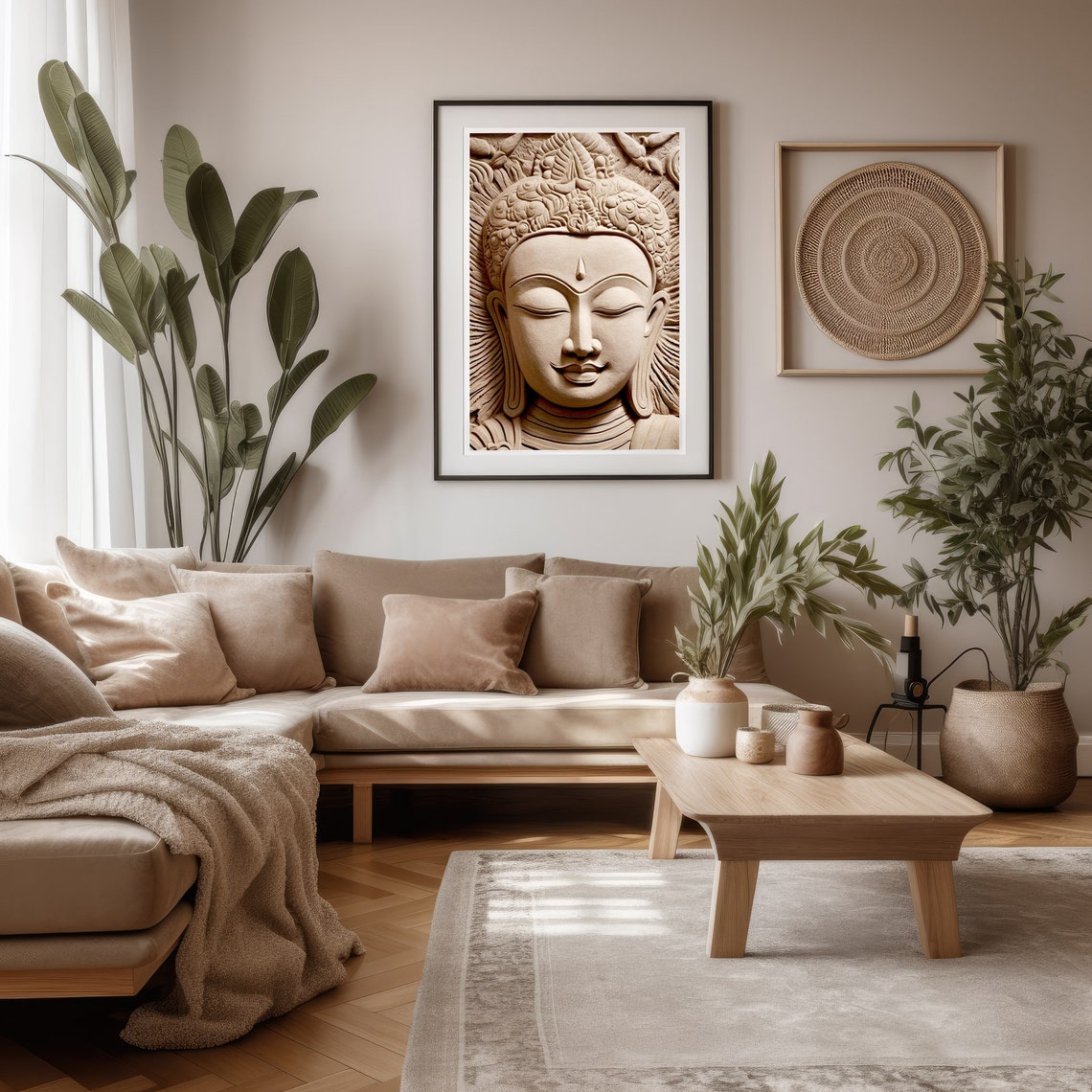 Resting Buddha Modern Zen Printable Wall Art, 3D Stone Mural Effect ...