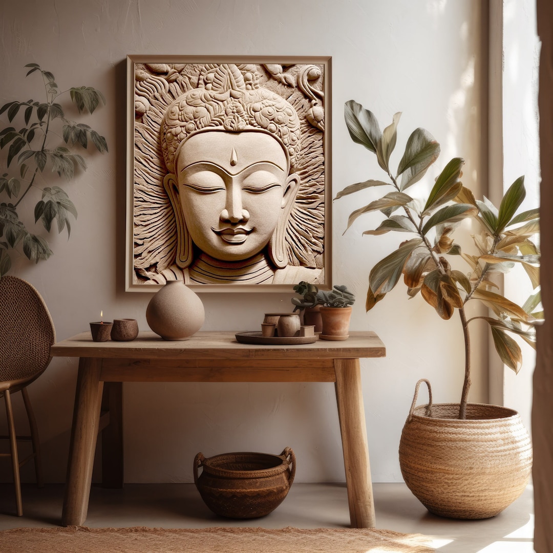 Resting Buddha Modern Zen Printable Wall Art, 3D Stone Mural Effect ...