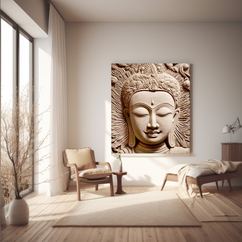Resting Buddha Modern Zen Printable Wall Art, 3D Stone Mural Effect ...