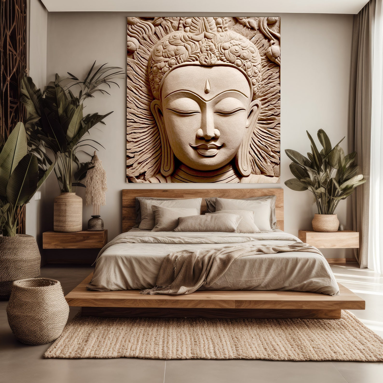 Resting Buddha Modern Zen Printable Wall Art, 3D Stone Mural Effect ...