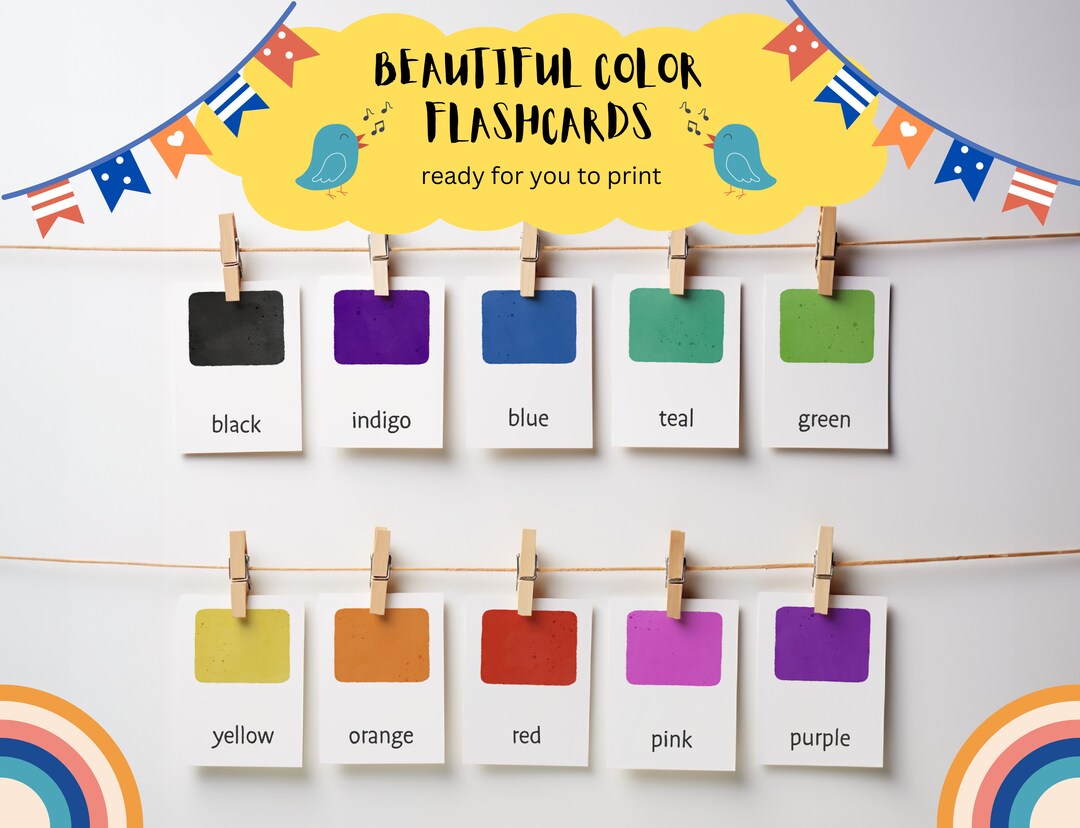 Beautiful English Color Flashcards Montessori Flash Cards - Etsy
