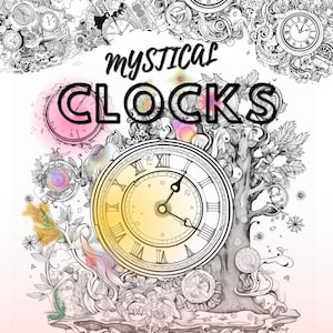 20 Mystical Clocks Coloring Pages Magical Fantasy Adults Kids Digital ...