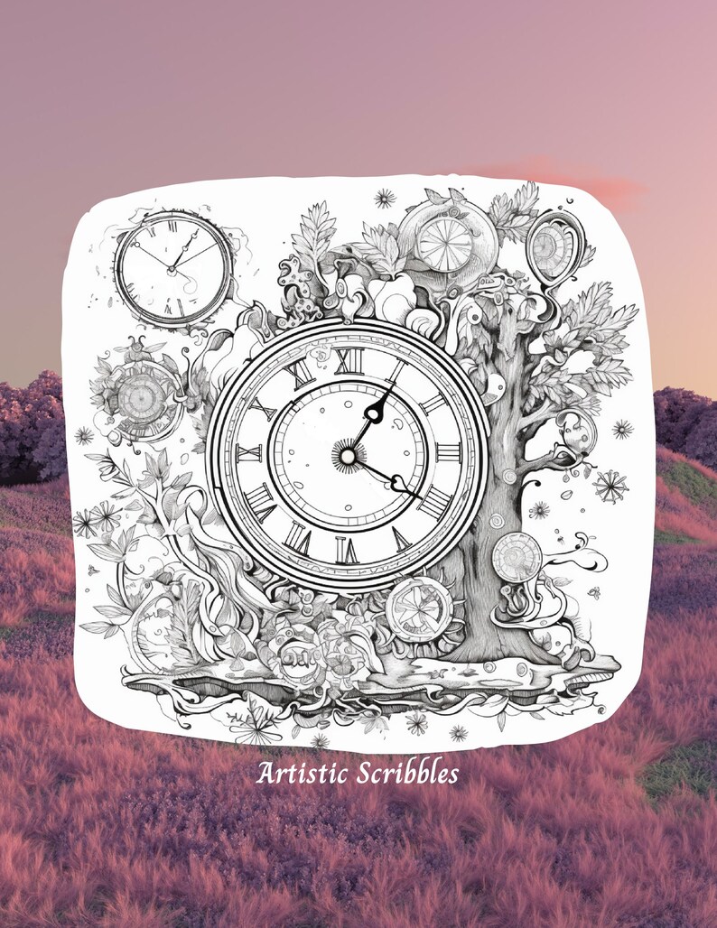 20 Mystical Clocks Coloring Pages Magical Fantasy Adults Kids Digital ...