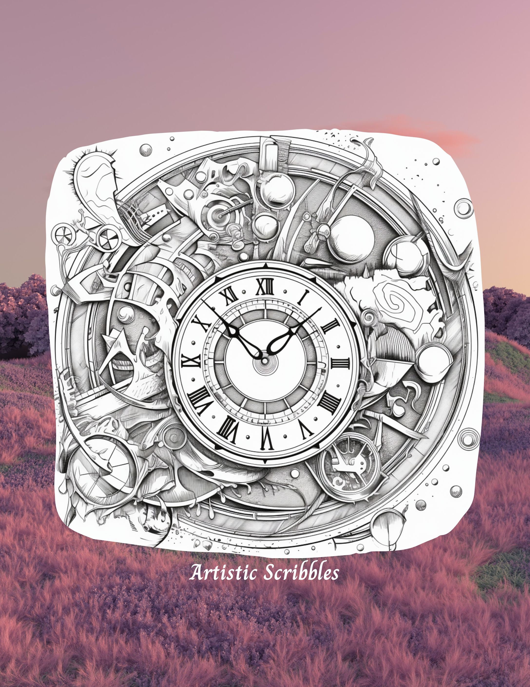 20 Mystical Clocks Coloring Pages Magical Fantasy Adults Kids Digital ...