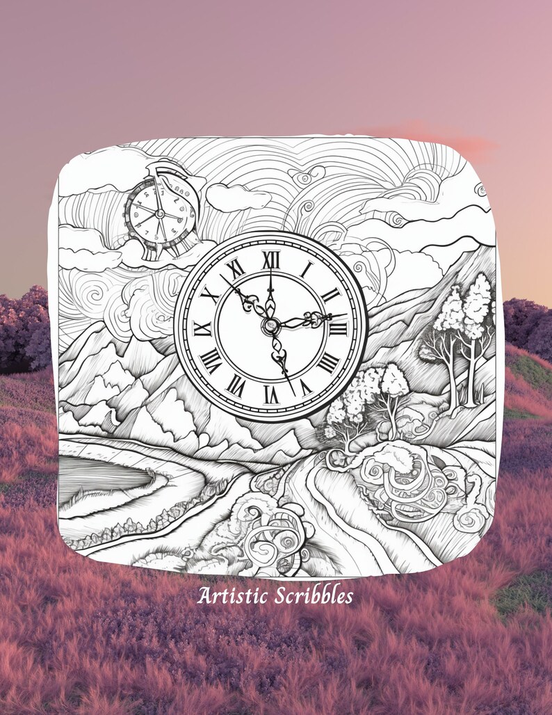 20 Mystical Clocks Coloring Pages Magical Fantasy Adults Kids Digital ...