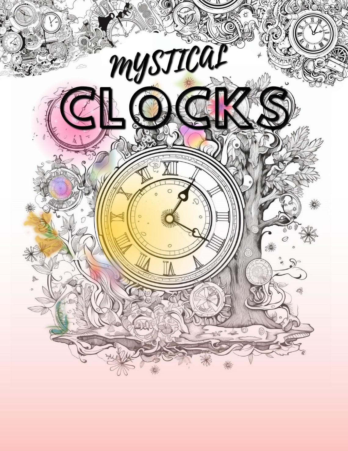 20 Mystical Clocks Coloring Pages Magical Fantasy Adults Kids Digital ...