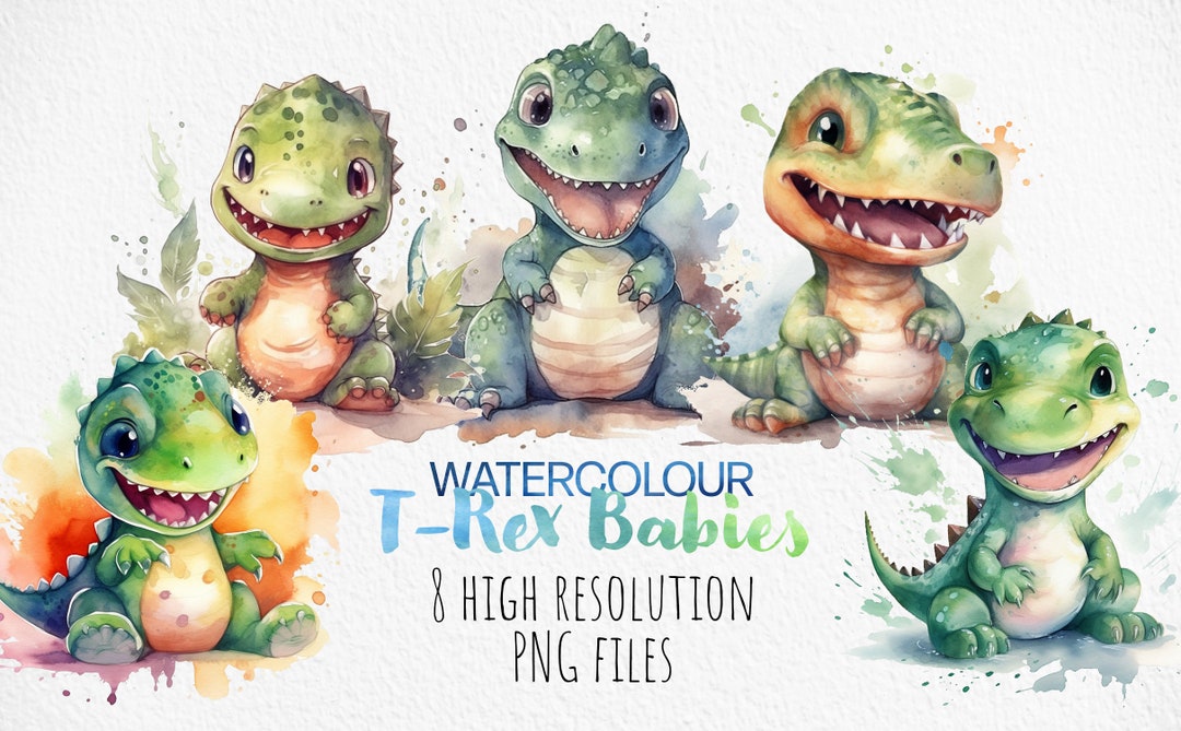 8-pack T-rex Watercolor Clipart Cute & Colorful Dinosaur - Etsy