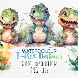 8-pack T-rex Watercolor Clipart Cute & Colorful Dinosaur - Etsy