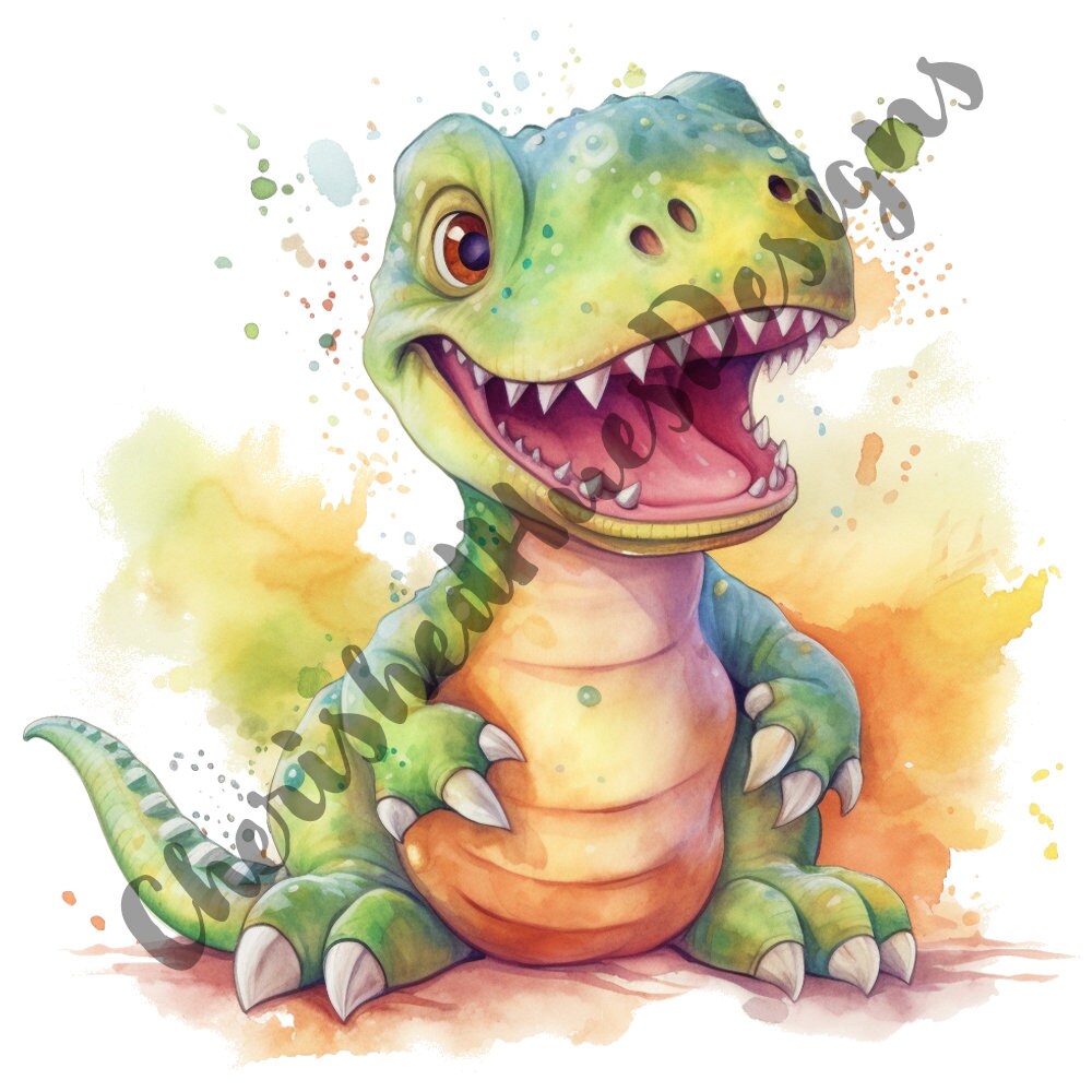 8-pack T-rex Watercolor Clipart Cute & Colorful Dinosaur - Etsy