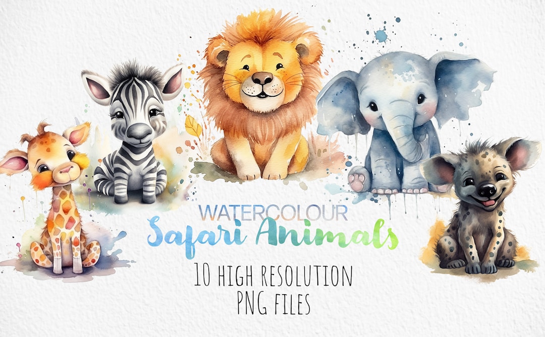 10-pack Watercolor Baby Safari Animals Bundle High-res - Etsy Australia
